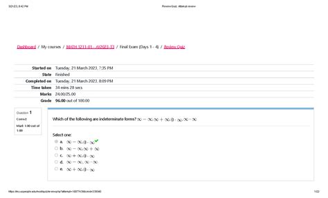 Review Quiz Attempt Review 1 Question 1 Correct Mark 1 Out Of 1 Started On Tuesday 21 March