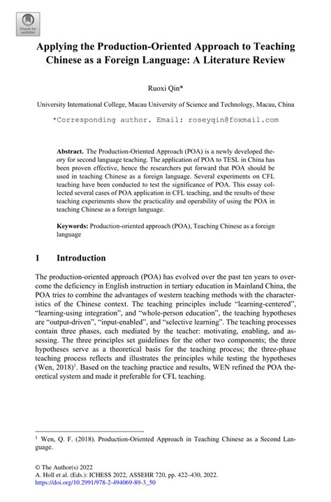 Pdf Applying The Production Oriented Approach To Teaching Chinese As