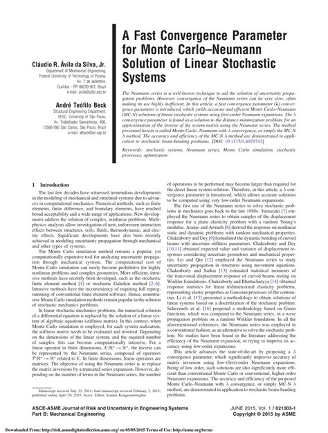 Pdf A Fast Convergence Parameter For Monte Carloneumann Solution Of Linear Stochastic Systems