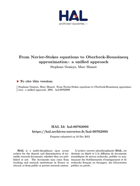 From Navier Stokes Equations To Oberbeck Boussinesq Approximation A Unified Approach Pdf