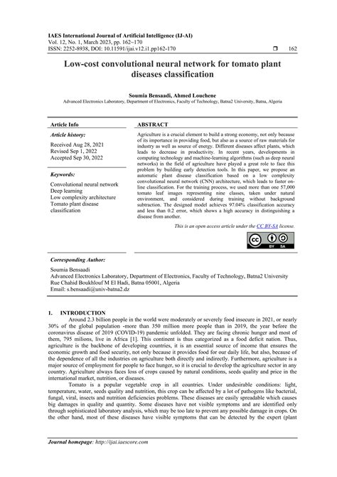 Low Cost Convolutional Neural Network For Tomato Plant Diseases Classification Pdf