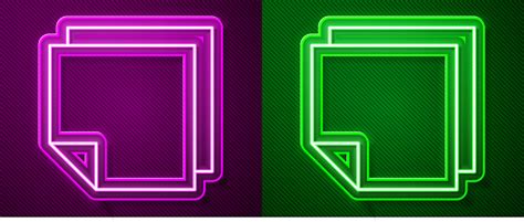 빛나는 네온 라인 포스트 노트 스티커 아이콘 보라색과 녹색 배경에 격리 텍스트 또는 메시지를 위한 공간이 있는 스티커 테이프입니다 벡터 일러스트레이션 0명에 대한 스톡 벡터