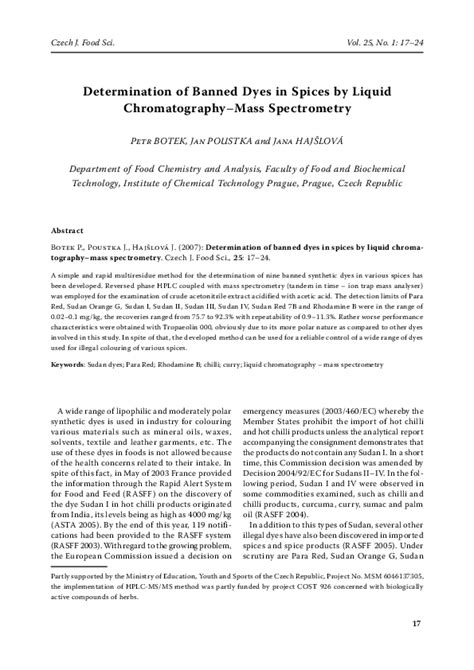 Pdf Determination Of Banned Dyes In Spices By Liquid Chromatography Mass Spectrometry Jana
