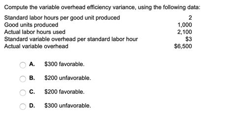 Solved Please Help Me Solve Compute The Variable Overhead Efficiency Variance Using The
