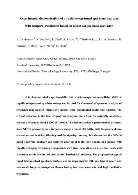 Pdf Experimental Demonstration Of A Rapid Sweep Tuned Spectrum Analyzer With Temporal