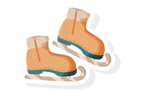 깃털 스키 신발 스티커 벡터 일러스트 레이 션 프리미엄 벡터