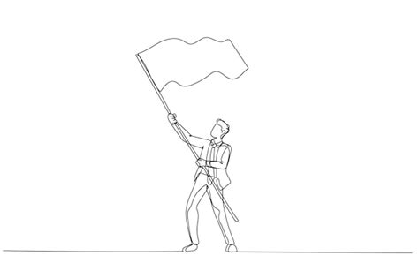 플래그 연속 라인 아트 스타일 사업가의 그림 프리미엄 벡터