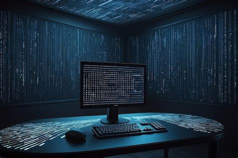 Premium Photo A Dark Room With Binary Code And Data Flowing In The Air A Computer Screen On A