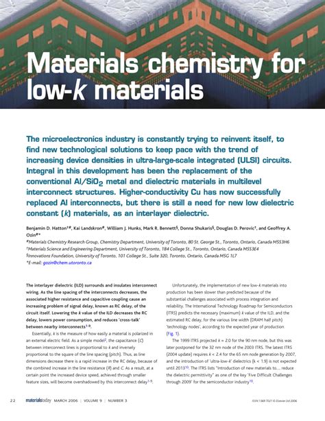Pdf Materials Chemistry For Low K Materials