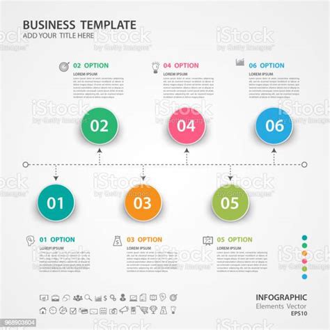 Infographic 요소 서식 파일 벡터 원 6 단계 플로우 차트 다이어그램 차트 타임 라인 Silde 프레 젠 테이 션 처리 0명에 대한 스톡 벡터 아트 및 기타 이미지