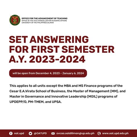 SET ANSWERING FOR FIRST SEMESTER A Y 2023 2024 Office For The Advancement Of Teaching Diliman