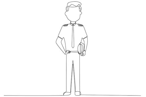 Premium Vector A Welldressed Pilot Stood Looking At The Passengers Pilot And Plane Oneline Drawing
