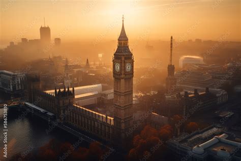 Big Ben Clock Tower In London On Sunset Westminster Bridge In London