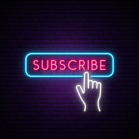 Neon Subscribe Button And Finger Click Cursor Social Media Web Button