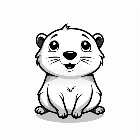 Cute Gopher Vector Logo In Black And White Outline Design Stock