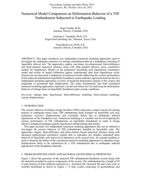 Pdf Numerical Model Comparison On Deformation Behavior Of A Tsf