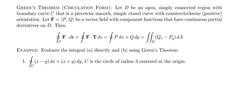 [solved] Greens Theorem Circulation Form Let D Be An Open Simply