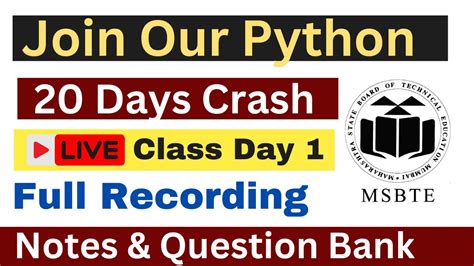 Day 1 Live 20 Days Python Crash Course With Notes And Question Bank Msbte Summer 2025 Youtube