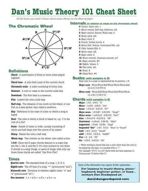 Music Theory Cheat Sheet Download Printable Pdf Templateroller