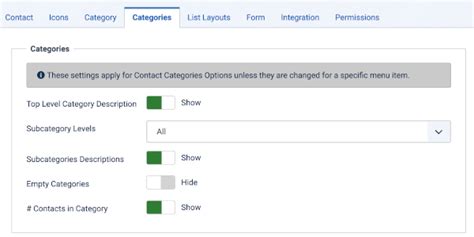 Contacts Options Joomla Documentation