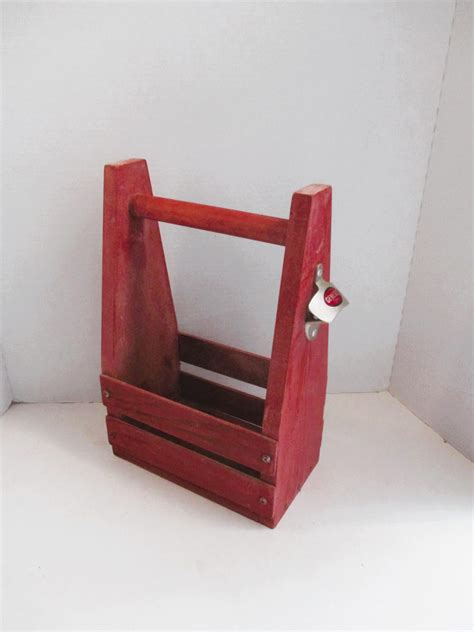 Vintage Beer Caddy Rustic Red Wood Genesee Bottle Opener Etsy