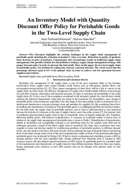 Pdf An Inventory Model With Quantity Discount Offer Policy For Perishable Goods In The Two