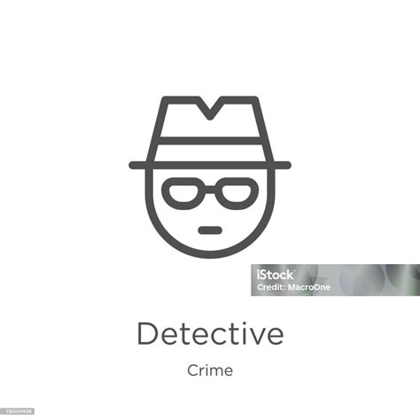 범죄 수집에서 탐정 아이콘 벡터입니다 얇은 라인 탐정 개요 아이콘 벡터 일러스트 레이 션입니다 웹 사이트 디자인 및 모바일 앱 개발을 위한 윤곽 얇은 라인 탐정 아이콘