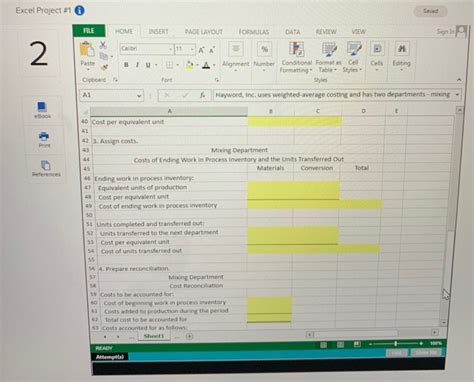 Solved Excel Project Process Costing Using The Chegg Com