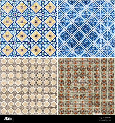 Set Of Four Ceramic Tiles Patterns Stock Photo Alamy