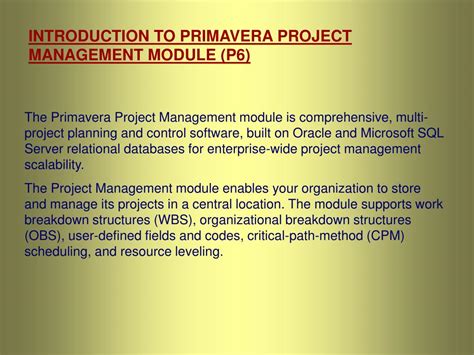 Ppt Introduction To Primavera Project Management Module P6 Powerpoint Presentation Id6761247
