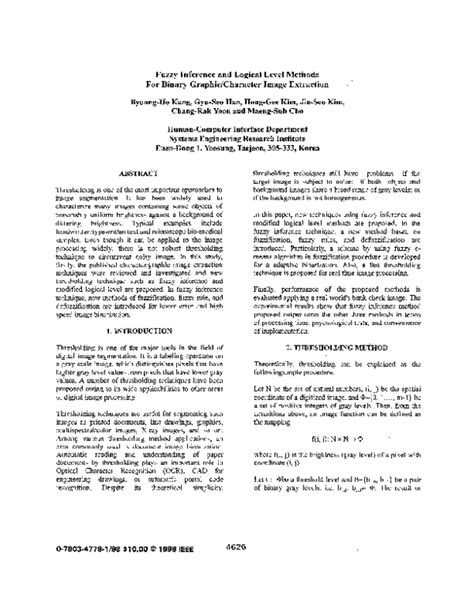 Pdf Fuzzy Inference And Logical Level Methods For Binary Graphiccharacter Image Extraction