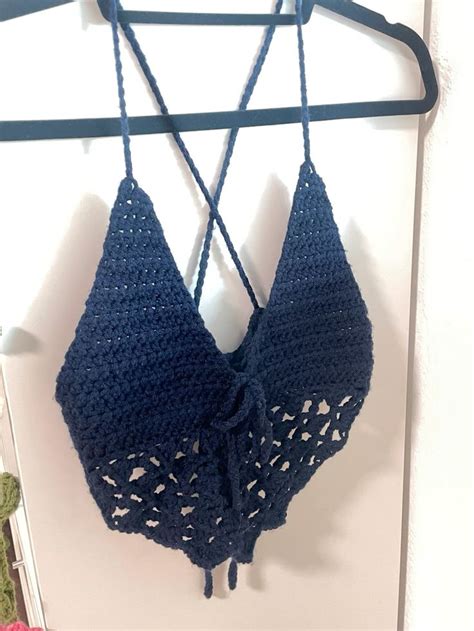 Navy Blue Crochet Top Crochet Top Crochet Crop Tops Women