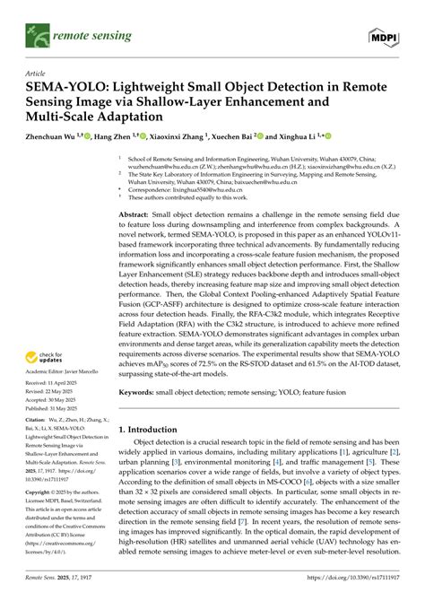 Pdf Sema Yolo Lightweight Small Object Detection In Remote Sensing Image Via Shallow Layer