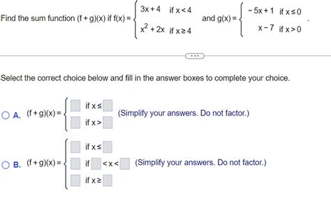 Find The Sum Function F G X If Chegg Com