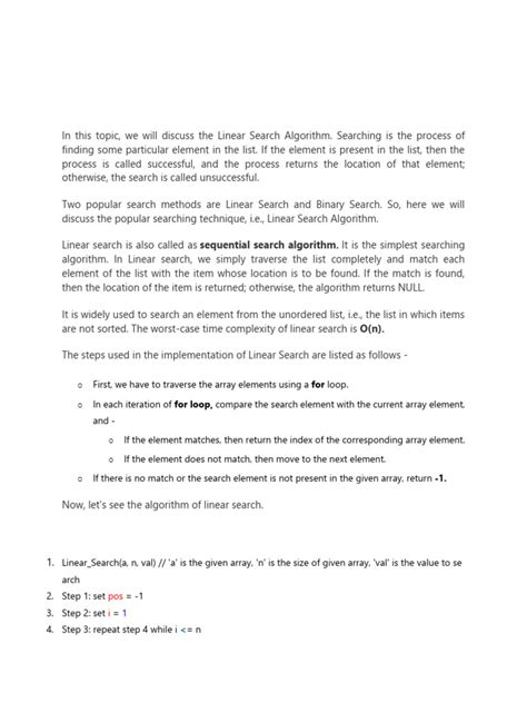 Linear Search Algorithm Explained Pdf Time Complexity Software