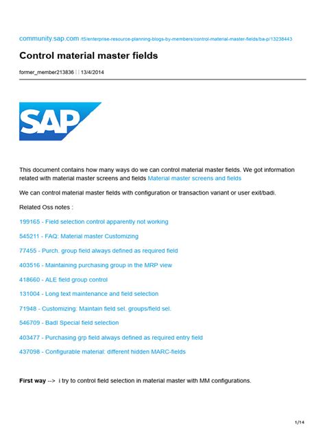 Sap Control Material Master Fields Pdf Information Technology Software Engineering