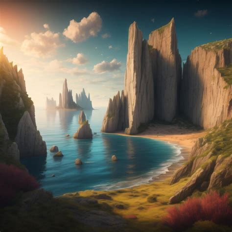 Premium Photo A Painting Of A Beach With A Beach Scene And Rocks In