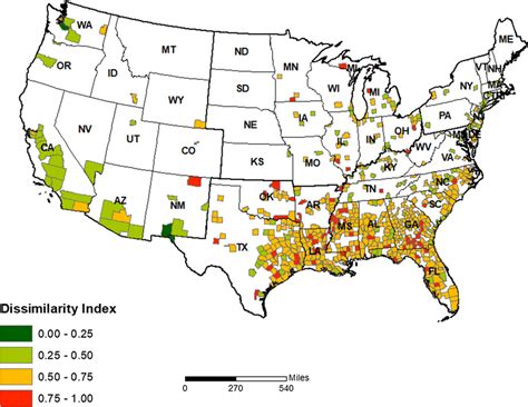 Spatial Distribution Of The Dissimilarity Index Calculated At The Tract Download Scientific