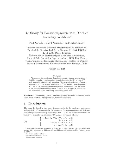 Pdf L P Theory For Boussinesq System With Dirichlet Boundary Conditions