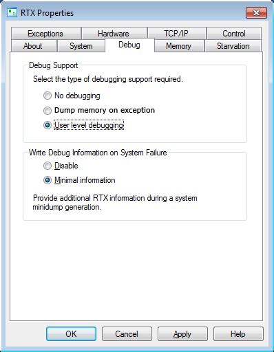 Configuring The Rtx Debugger General