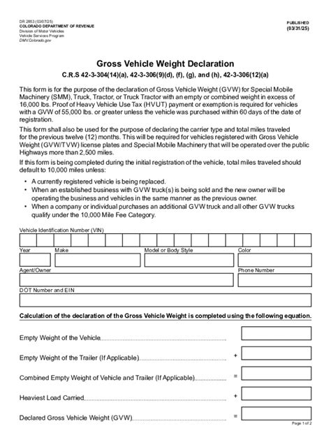 Fillable Online Gross Vehicle Weight Declaration Form Fax Email Print