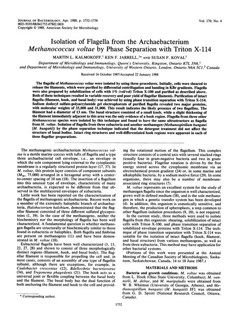 Isolation Of Flagella From The Archaebacterium Methanococcus Voltae By