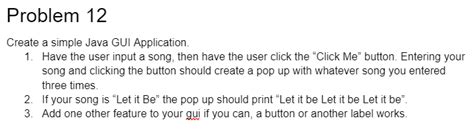 Solved P12 ﻿java Only Problem 12create A Simple Java Gui