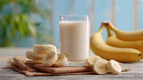Fresh Banana Smoothie With Sliced Bananas Stock Illustration