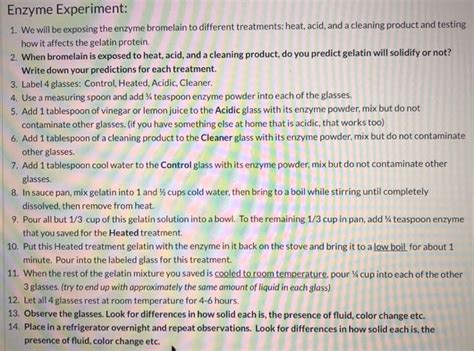 Solved Enzyme Experiment 1 We Will Be Exposing The Enzyme