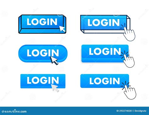 Login Button With Pointer Clicking Login Web Buttons Set User
