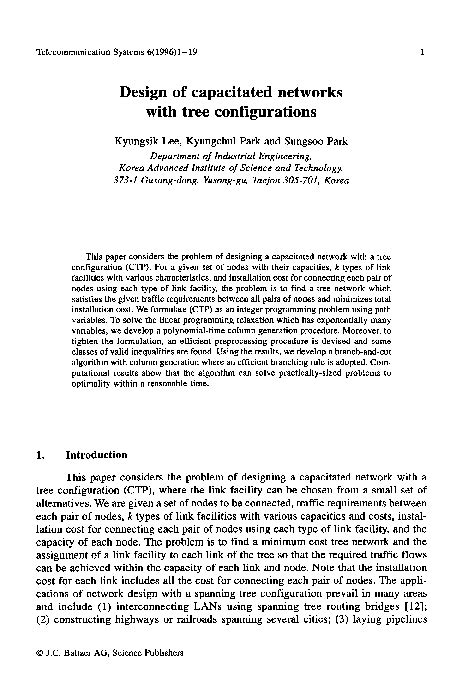 Pdf Design Of Capacitated Networks With Tree Configurations Sungsoo
