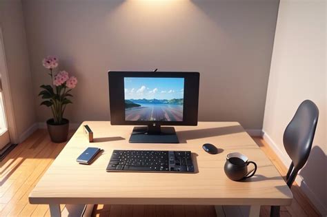 Premium AI Image Office Conference Table Computer Desk Work Area Intimate Interior Space For