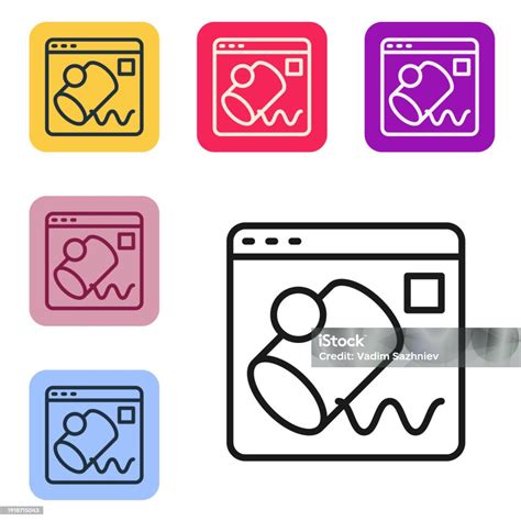 Black Line Data Visualisation Icon Isolated On White Background Set Icons In Color Square