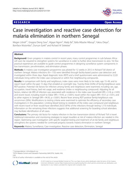 Pdf Case Investigation And Reactive Case Detection For Malaria